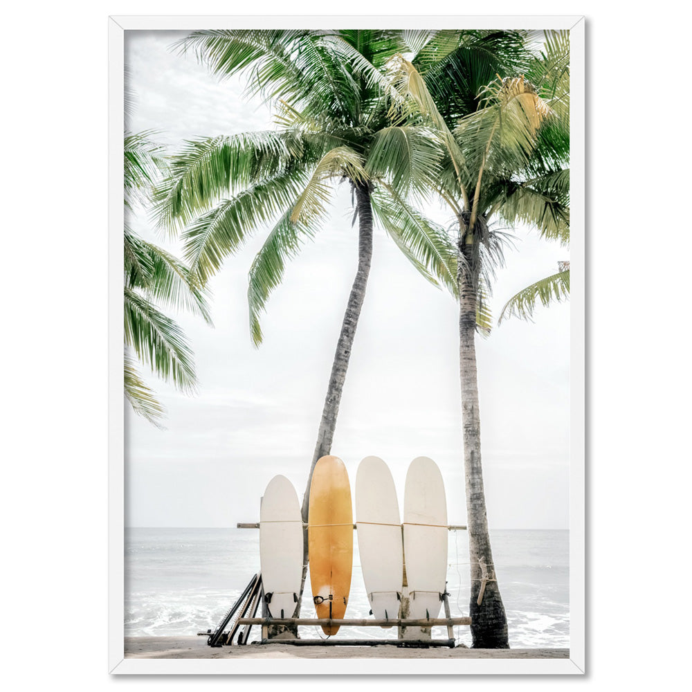 Palm Trees Sea Poster. Hawaii Surfboard Art Print Coastal – Print and ...