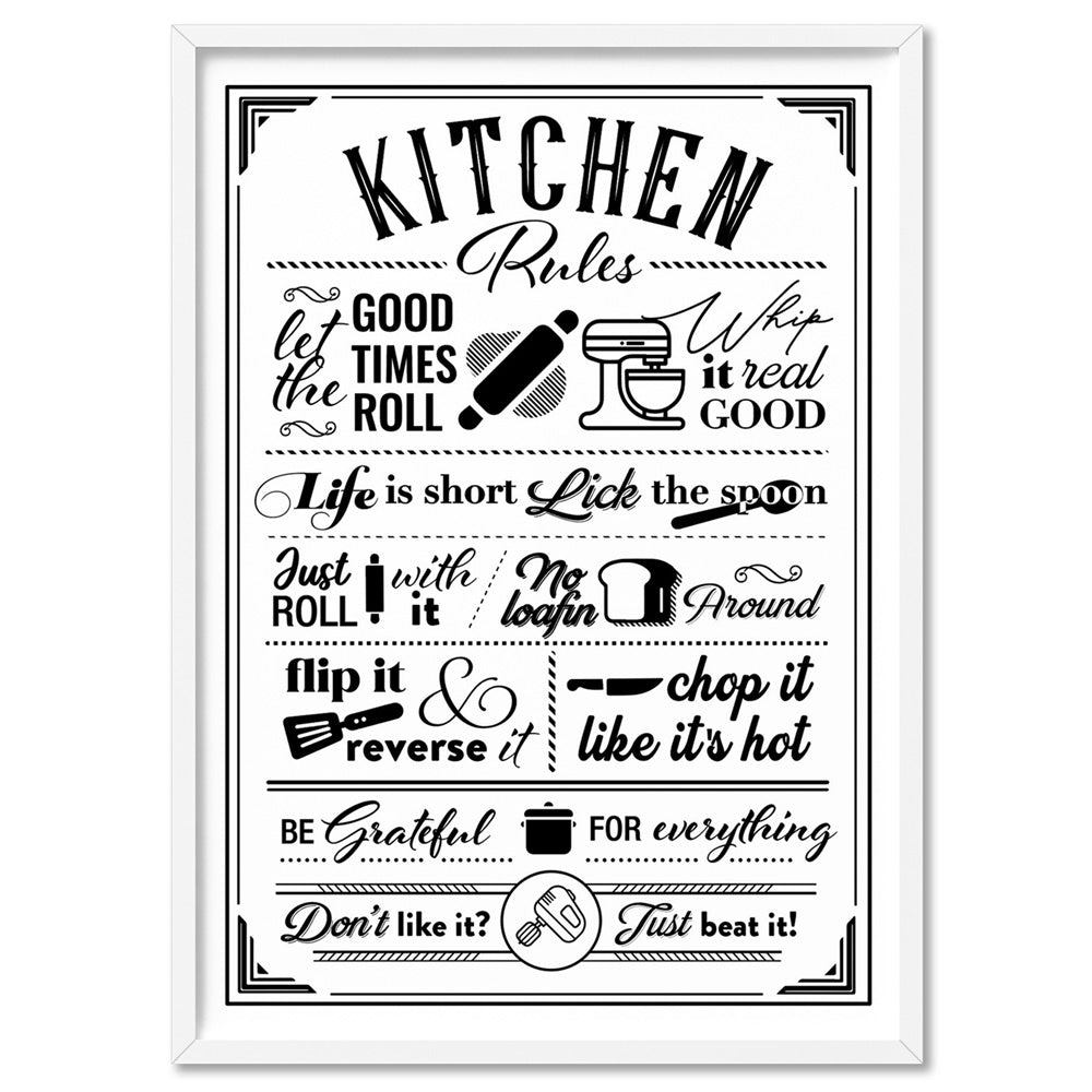 Kitchen Rules Sign Print. Kitchen Quotes Typography Poster – Print and ...