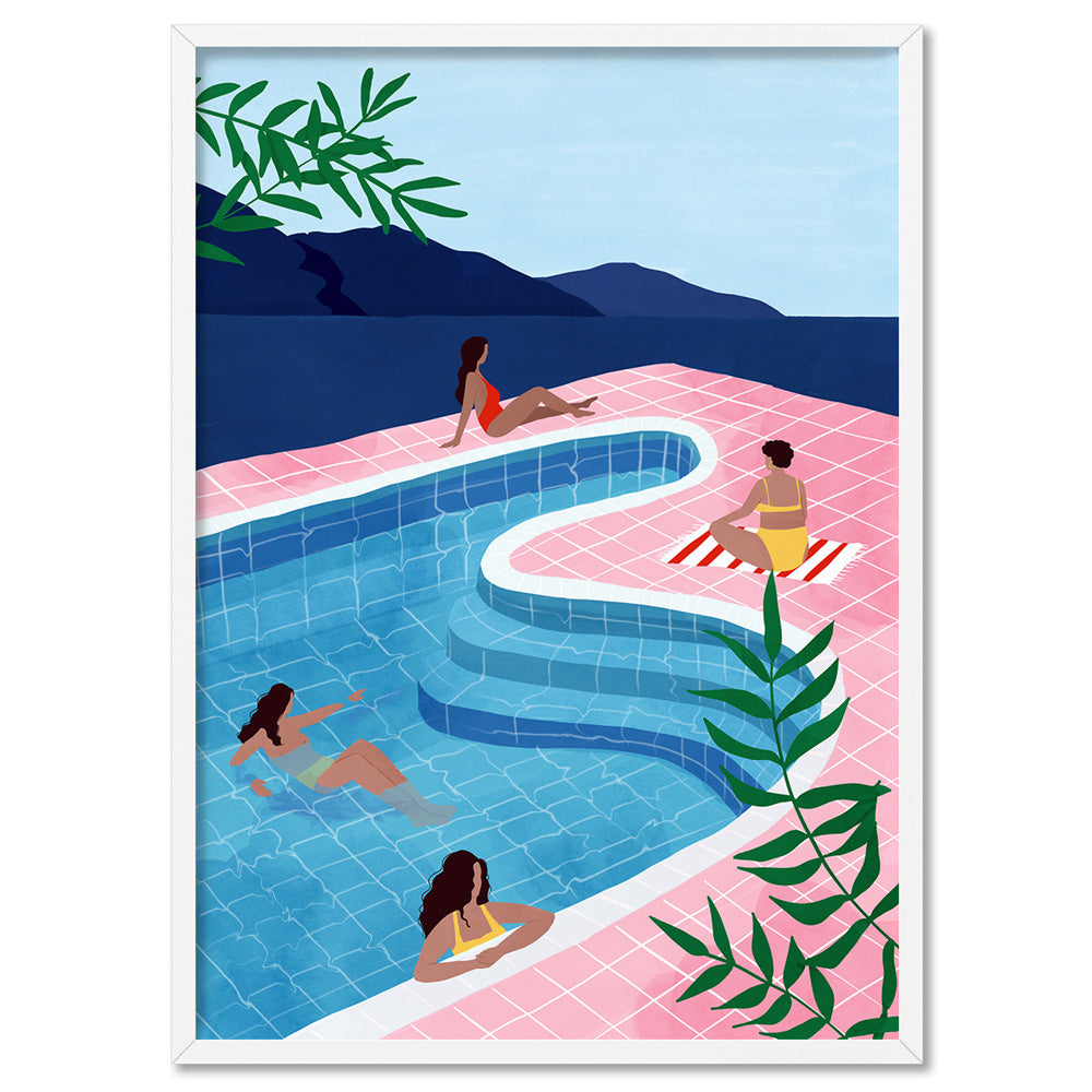 Poolside Poster. Swimming Pool Art in Blue & Pink by Maja T – Print and ...