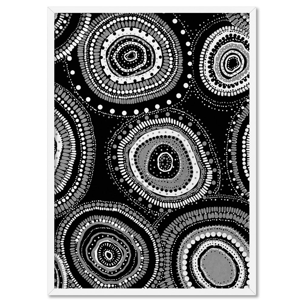 Dancing Bora Rings Aboriginal Wall Art. B&W by Leah Cummins – Print and ...
