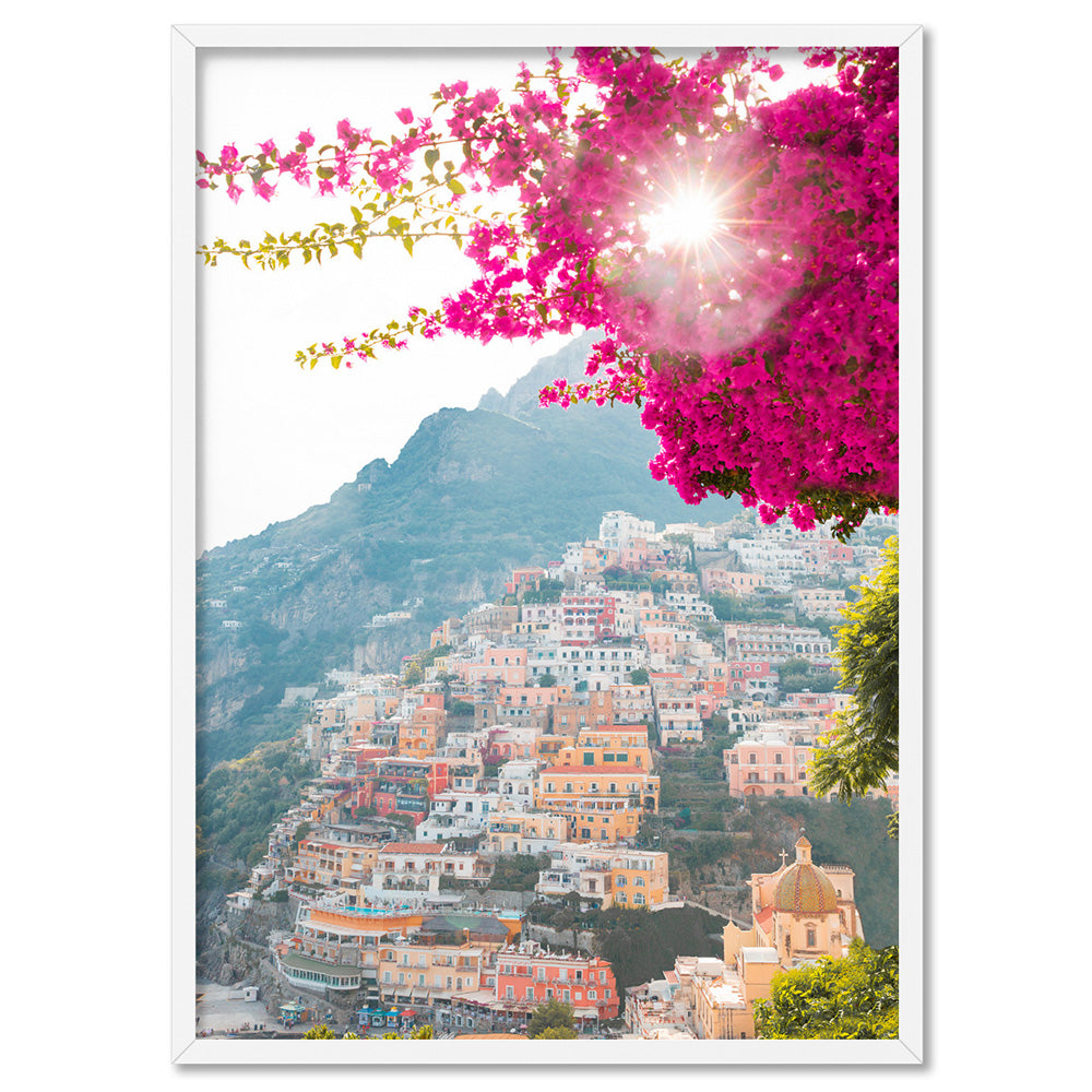 Amalfi Coast Wallart. Pink Flowers & Sunset in Italy Poster – Print and ...